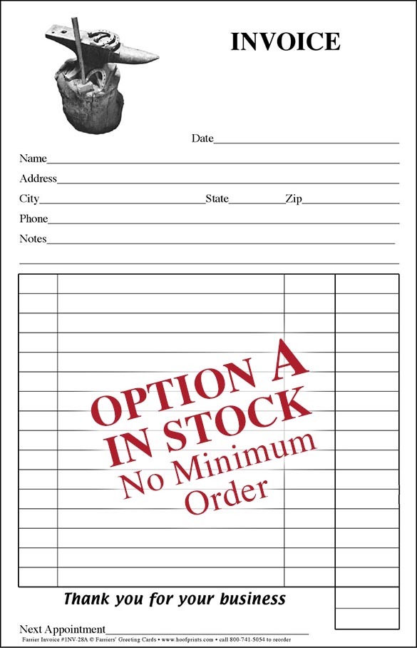 Stock Invoice Pad - Hammer & Anvil design-www.hoofprints.com