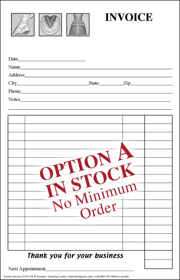 Stock Invoice Pad - 3 Feet design-www.hoofprints.com